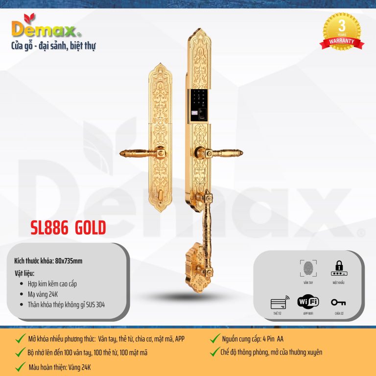Khóa đại sảnh biệt thự cao cấp Demax SL886 – Led Min- Nhà thô minh- Thiết bị điện cao cấp